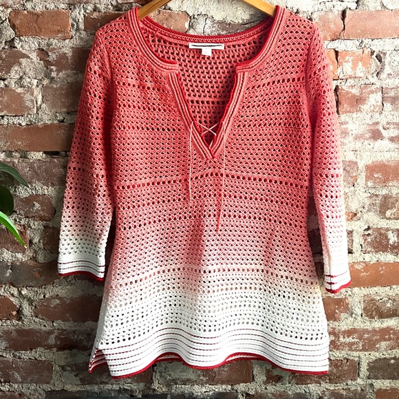 Boston Proper | Sweaters | Boston Proper Red Ombre Crochet Lace Up ...
